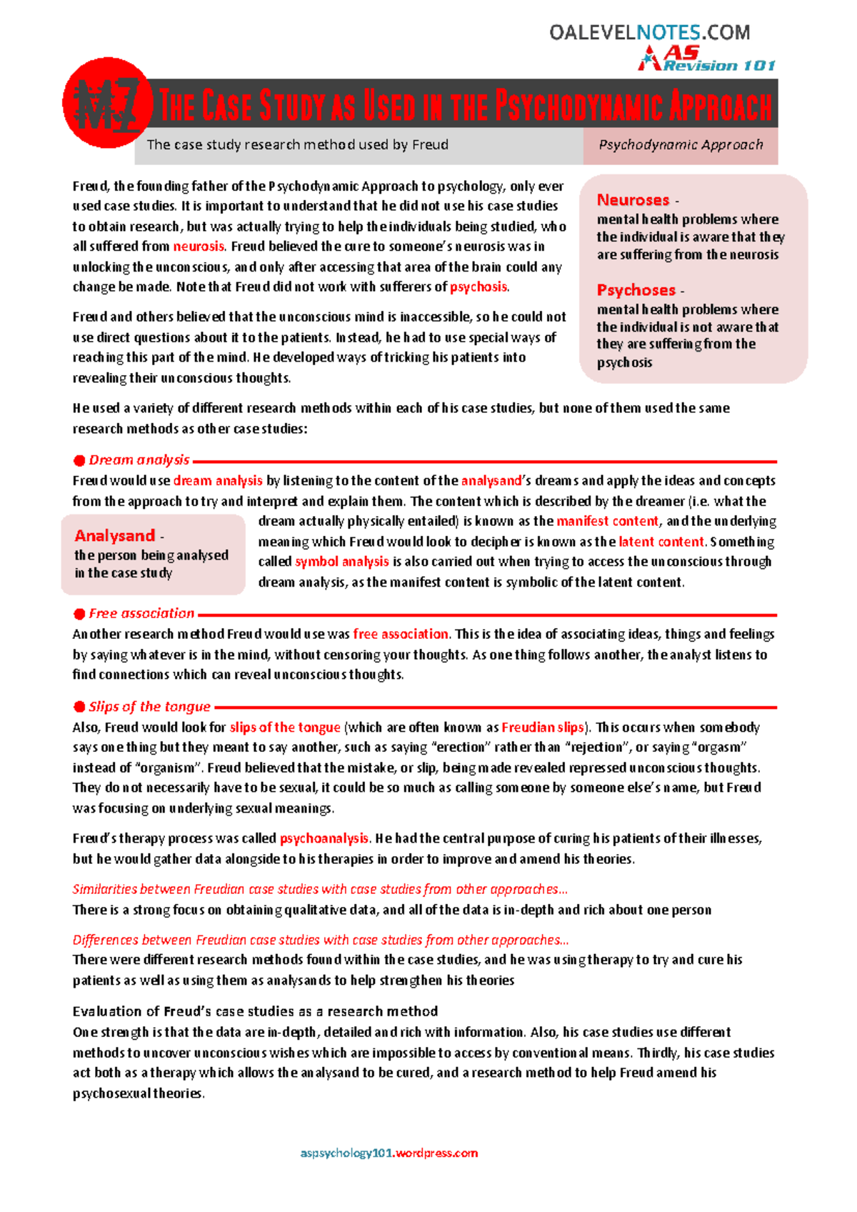 M7 Case Study Method in the Psychodynamic Approach - Studocu