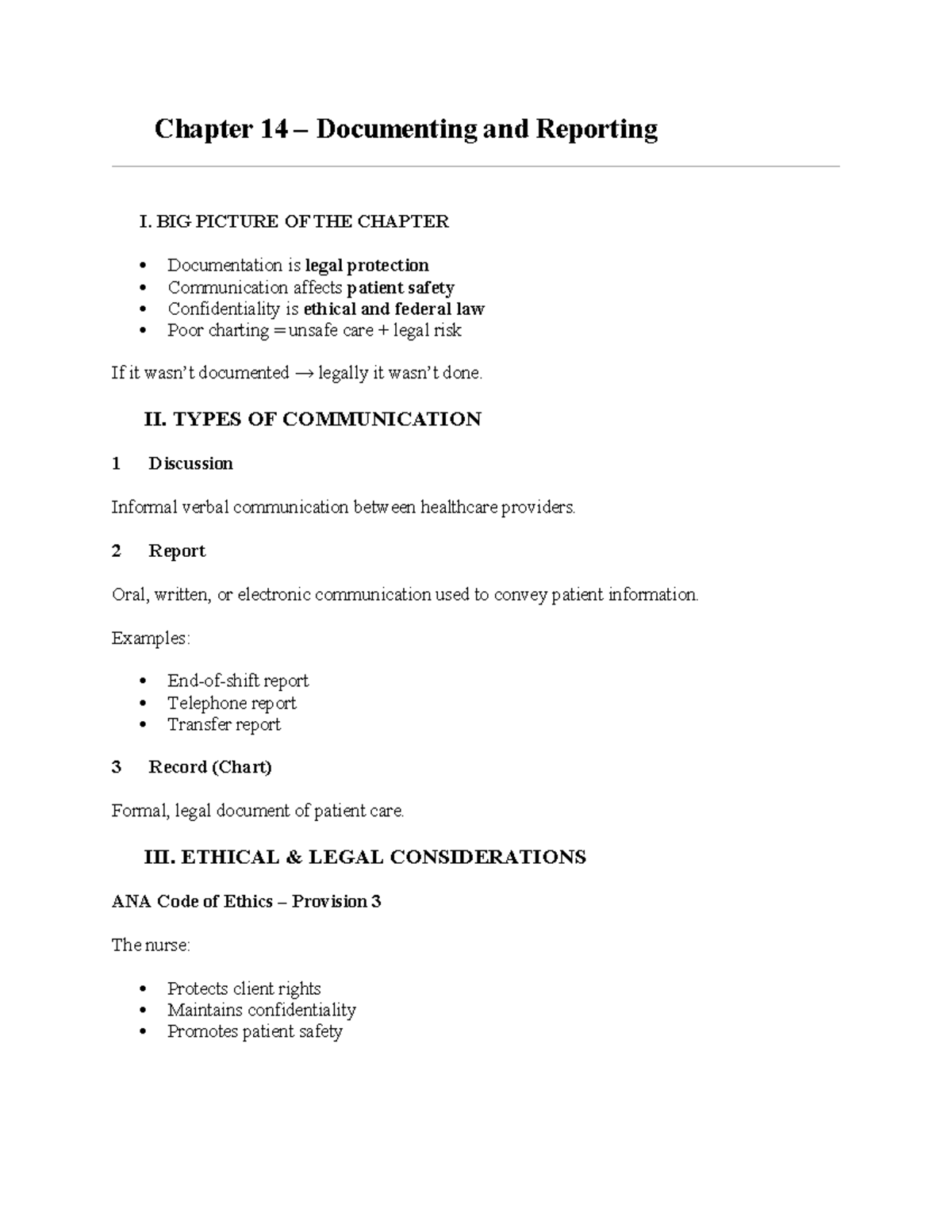 Chapter 14 Study Guide: Documenting and Reporting in Nursing - Studocu