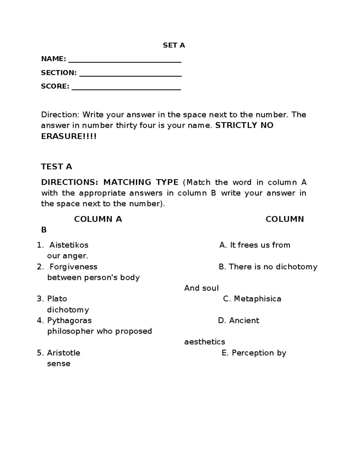 SET A - haha - SET A NAME: _________________________________ SECTION