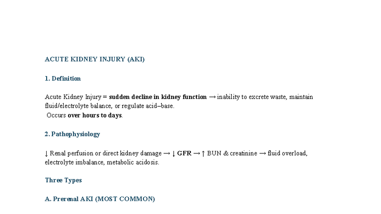 ACUTE KIDNEY INJURY (AKI) - Comprehensive Study Notes - Studocu
