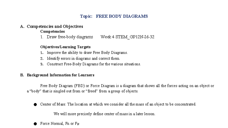 Week 4 Lecture: Free Body Diagrams and Force Analysis - Studocu