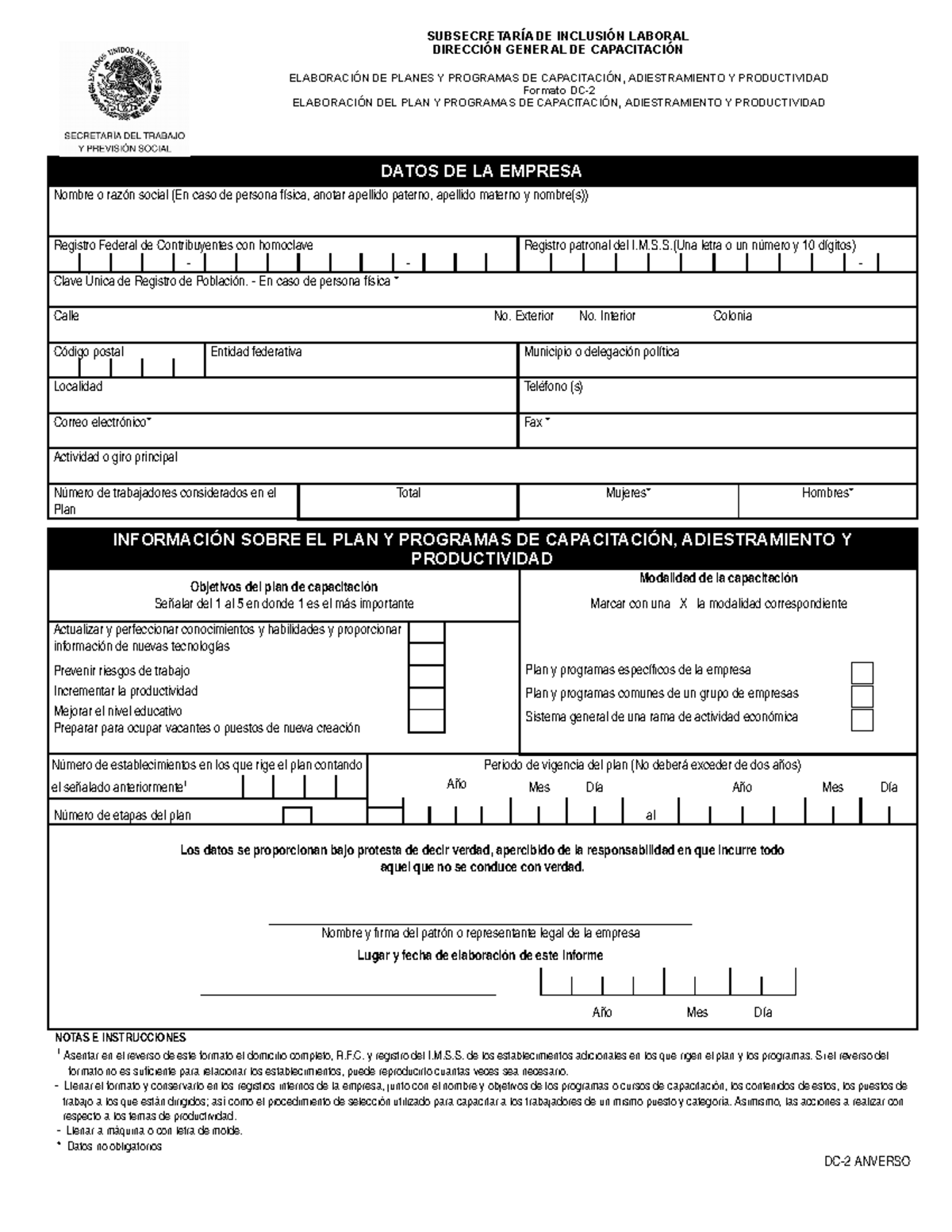 DC-2 Formato: Planes y Programas de Capacitación y Productividad - Studocu