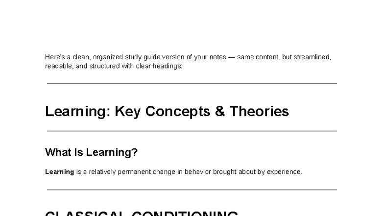 Learning Theories (PSY101): Classical & Operant Conditioning Insights ...