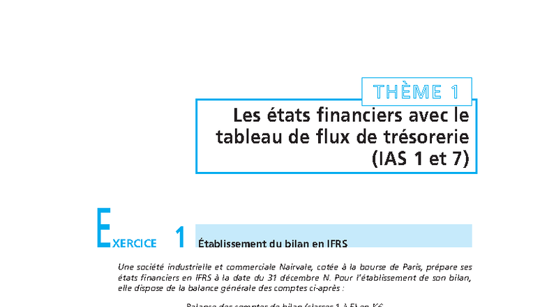 Exercice sur IAS 1 et IAS 7 : Établissement du Bilan en IFRS - Studocu