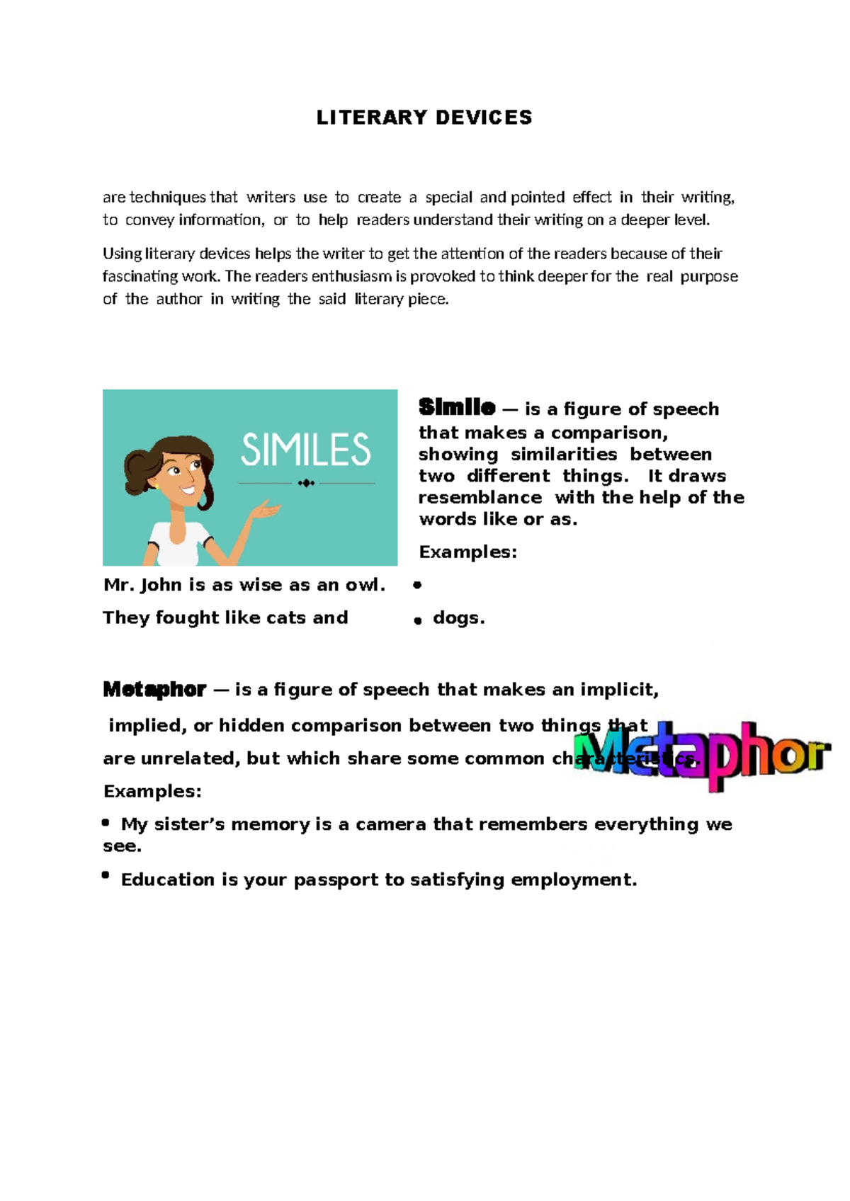 Literary Devices Overview: Notes for Students (Course Code: LD101 ...