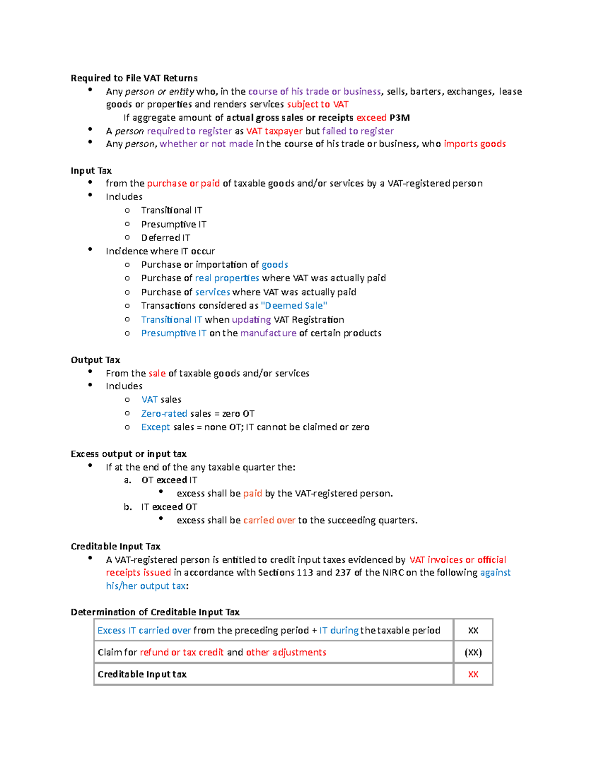 VAT Returns: Understanding Input and Output Tax Concepts - Studocu