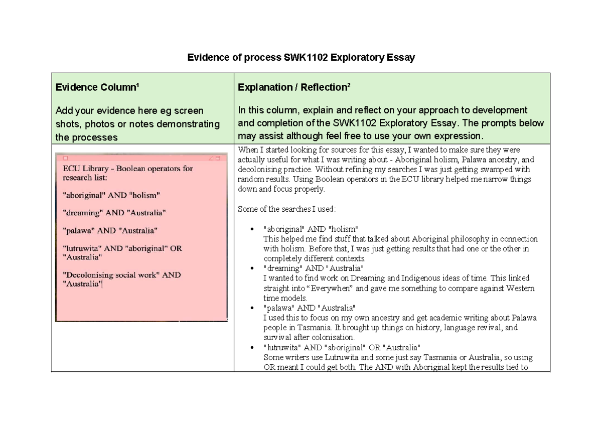 SWK1102 Exploratory Essay: Evidence of Process Reflection by Lily Firth ...
