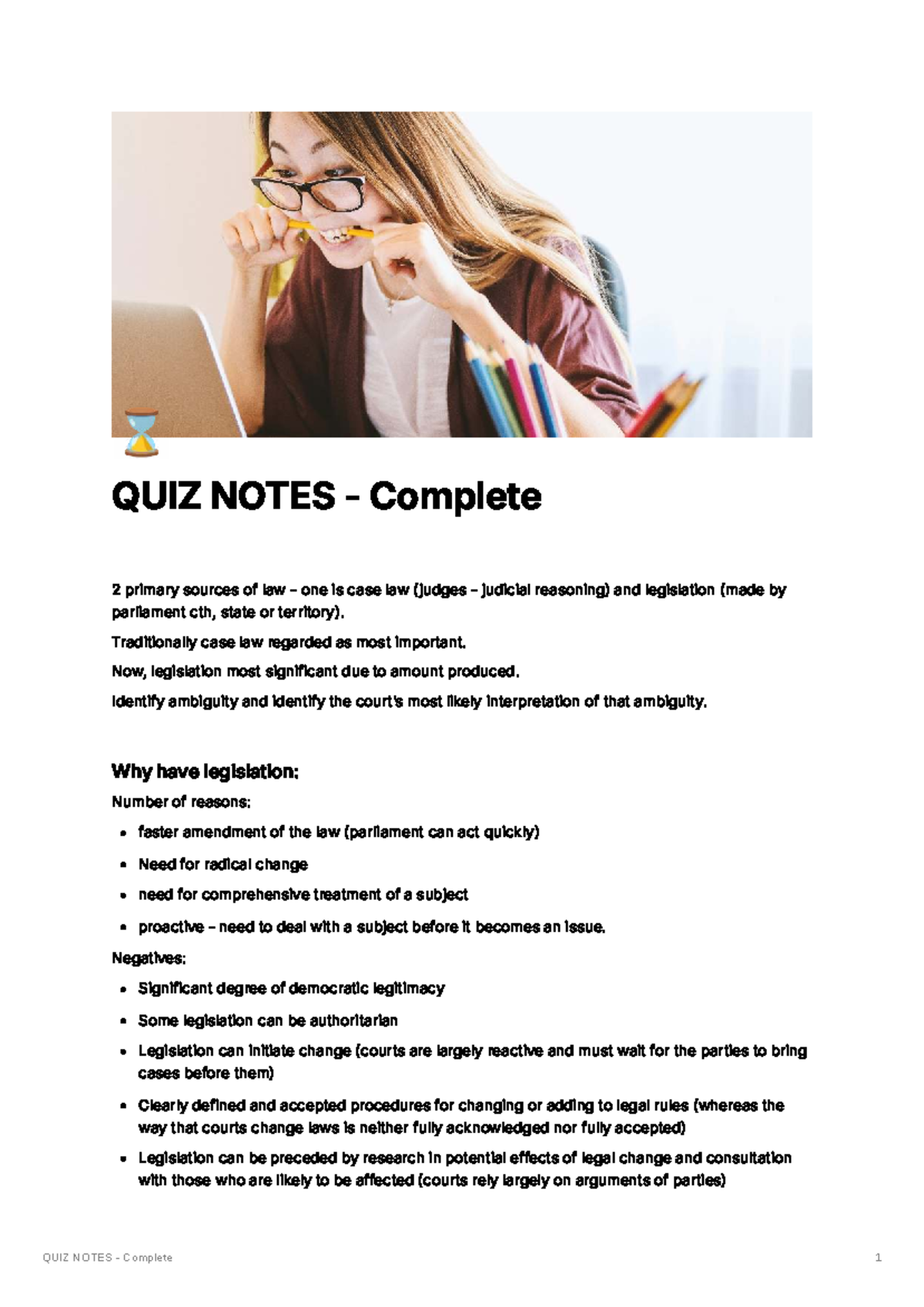 Quiz Notes - LA1102: Understanding Legislation and Case Law - Studocu