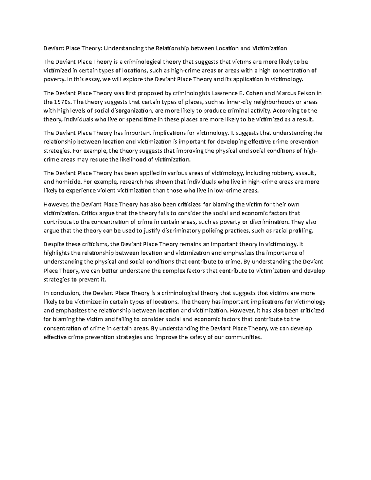 Deviant Place Theory: Exploring Location's Impact on Victimization ...