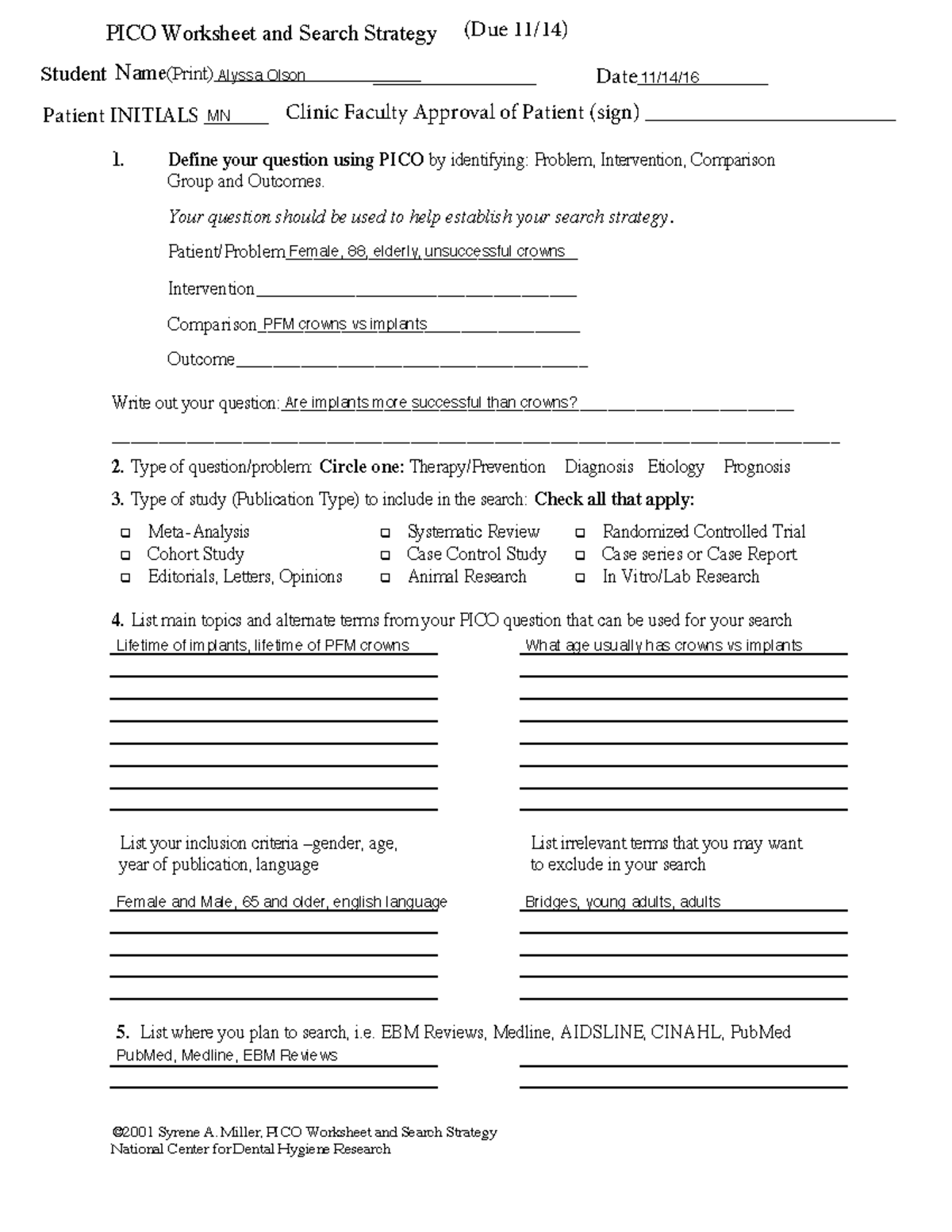 PICO Worksheet: Search Strategy for Evidence-Based Research - Studocu