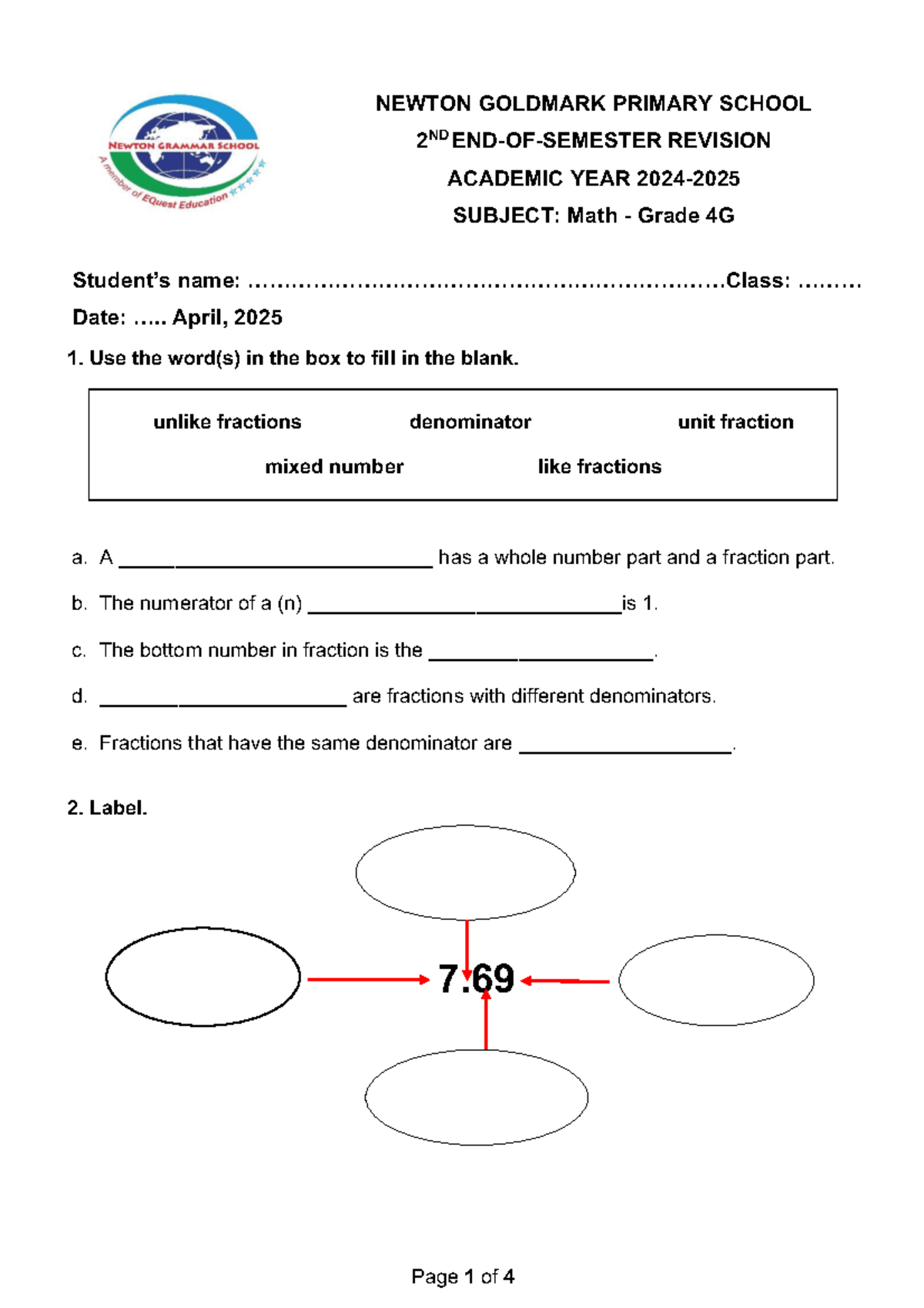 2425 E2 4G Math Revision Practice: Fractions & Decimals - Studocu