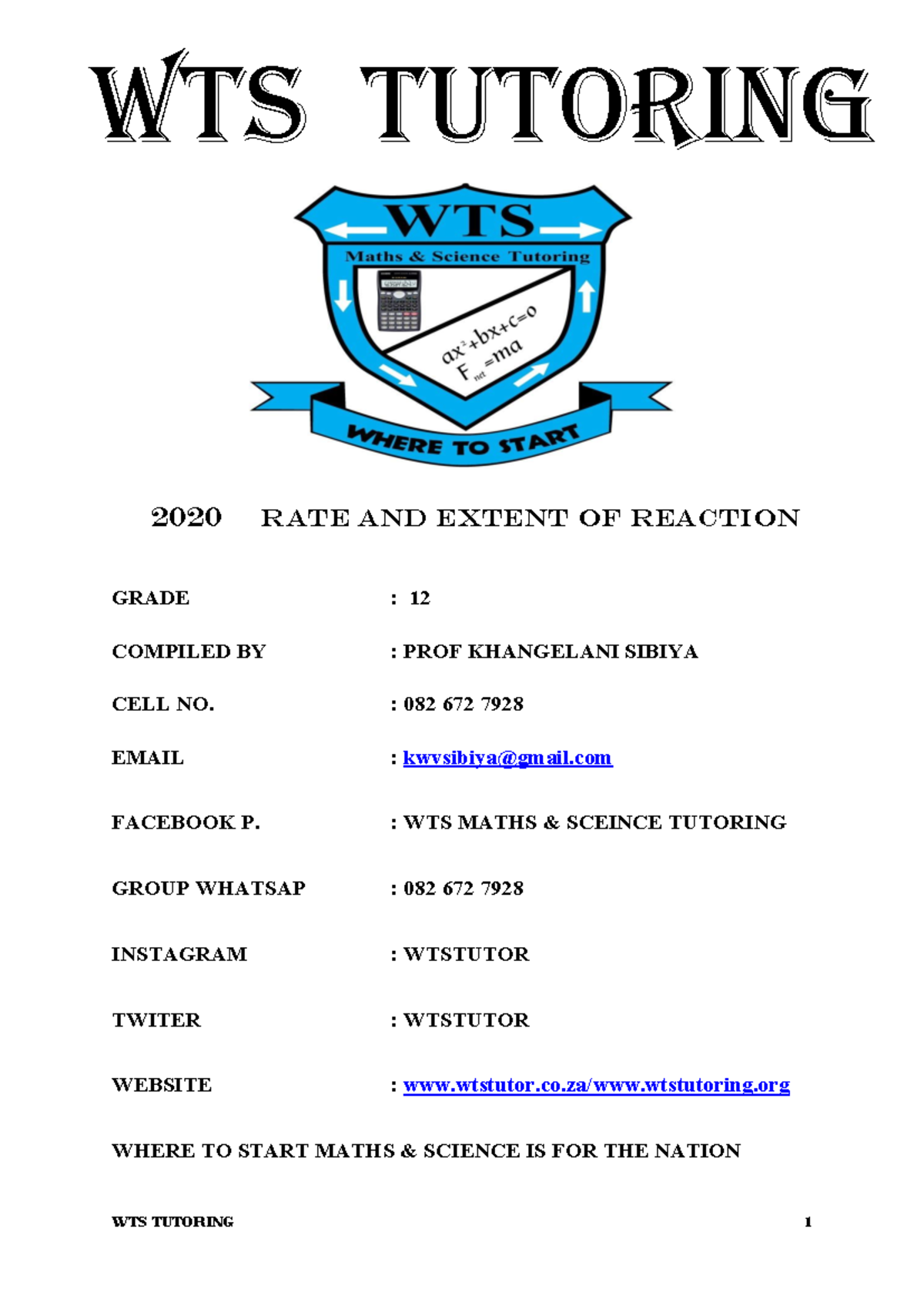 Grade 12 Revision: Rate and Extent of Reaction Study Notes - Studocu
