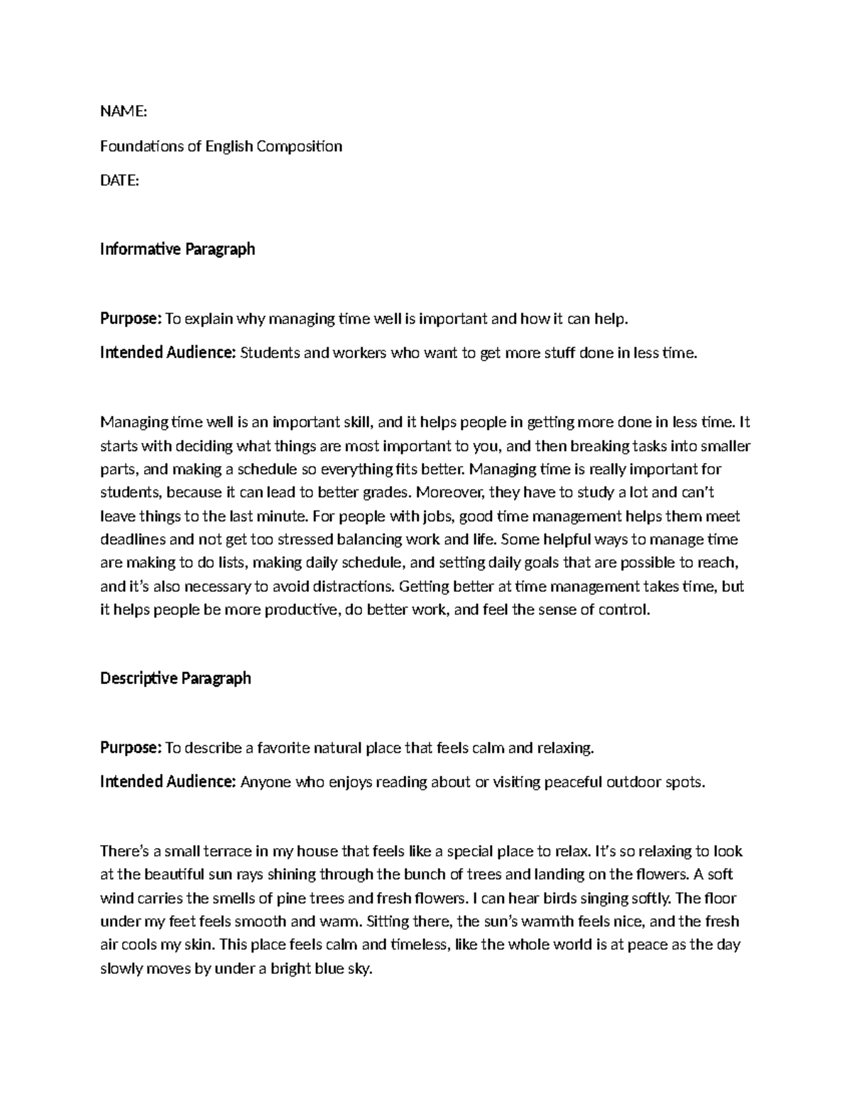 Touchstone 2 - English Foundations: Time Management & Descriptive ...