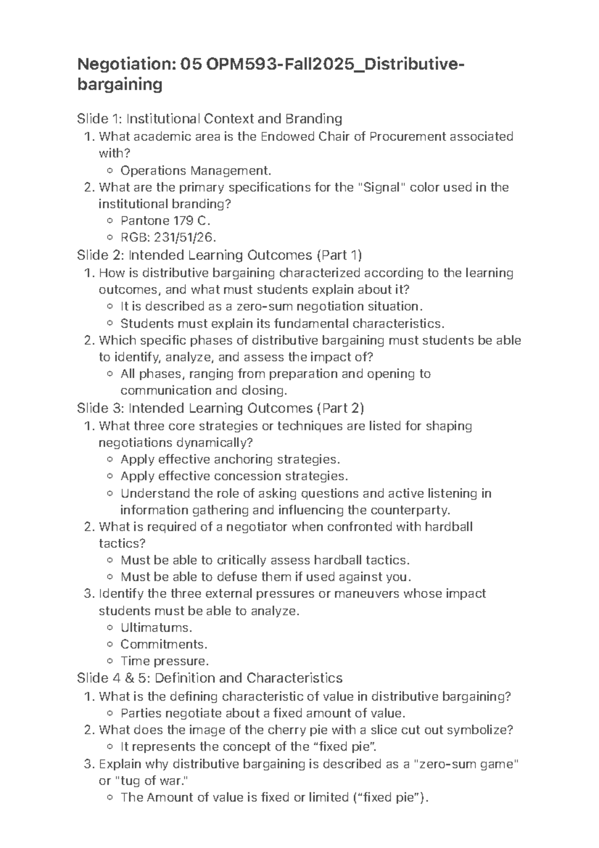 Negotiation 05: Distributive Bargaining Exam Questions and Insights ...