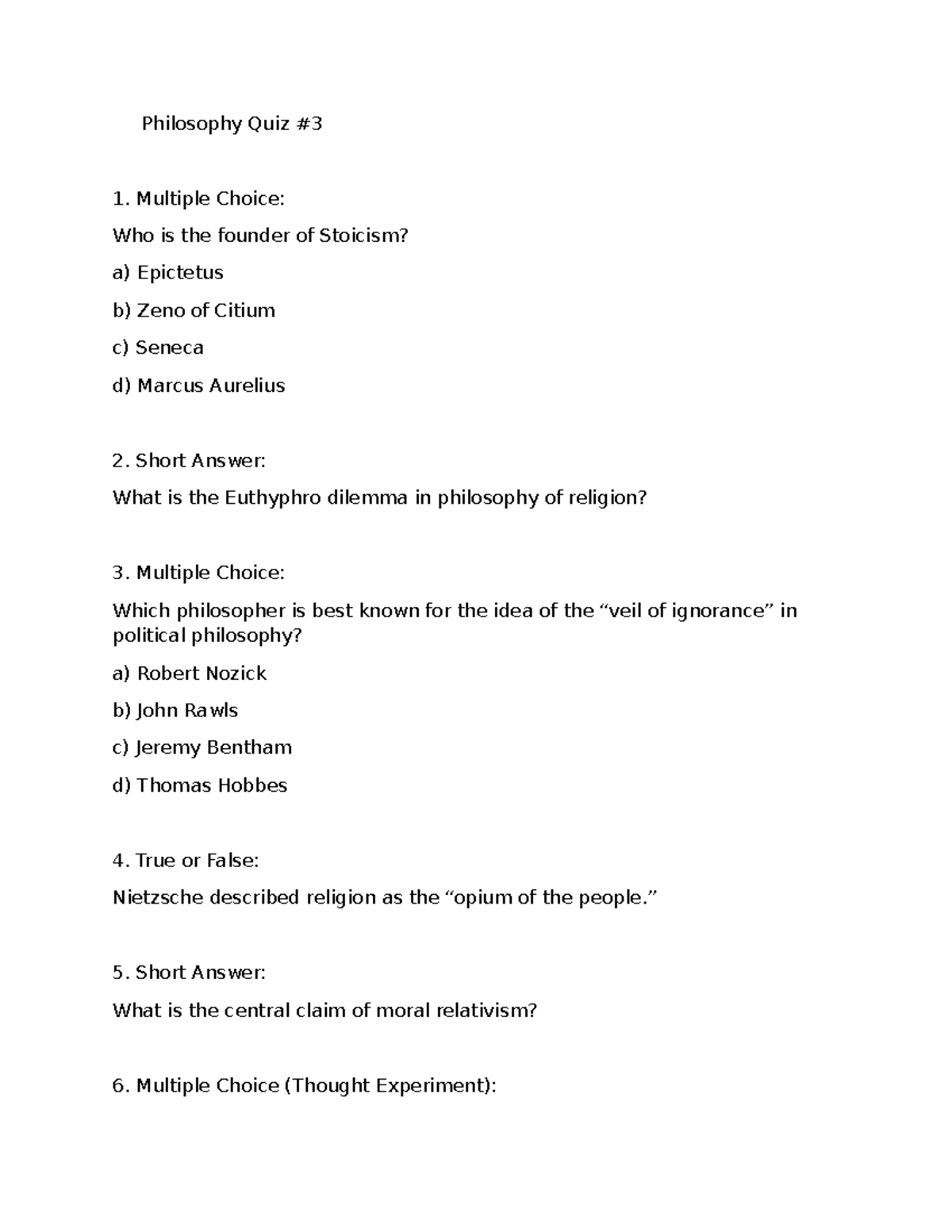 Philosophy Quiz 3: Exam Prep Material for Students - Studocu