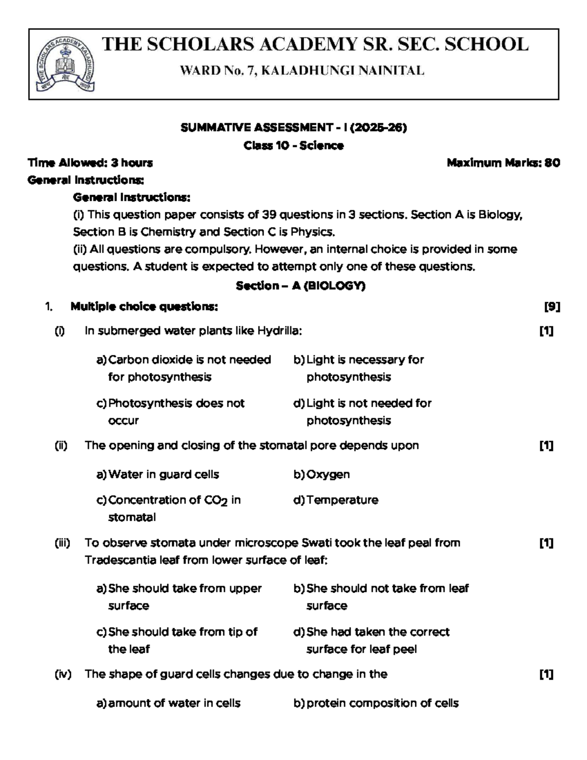 Class 10 Science Summative Assessment I - Practical Exam Guide - Studocu