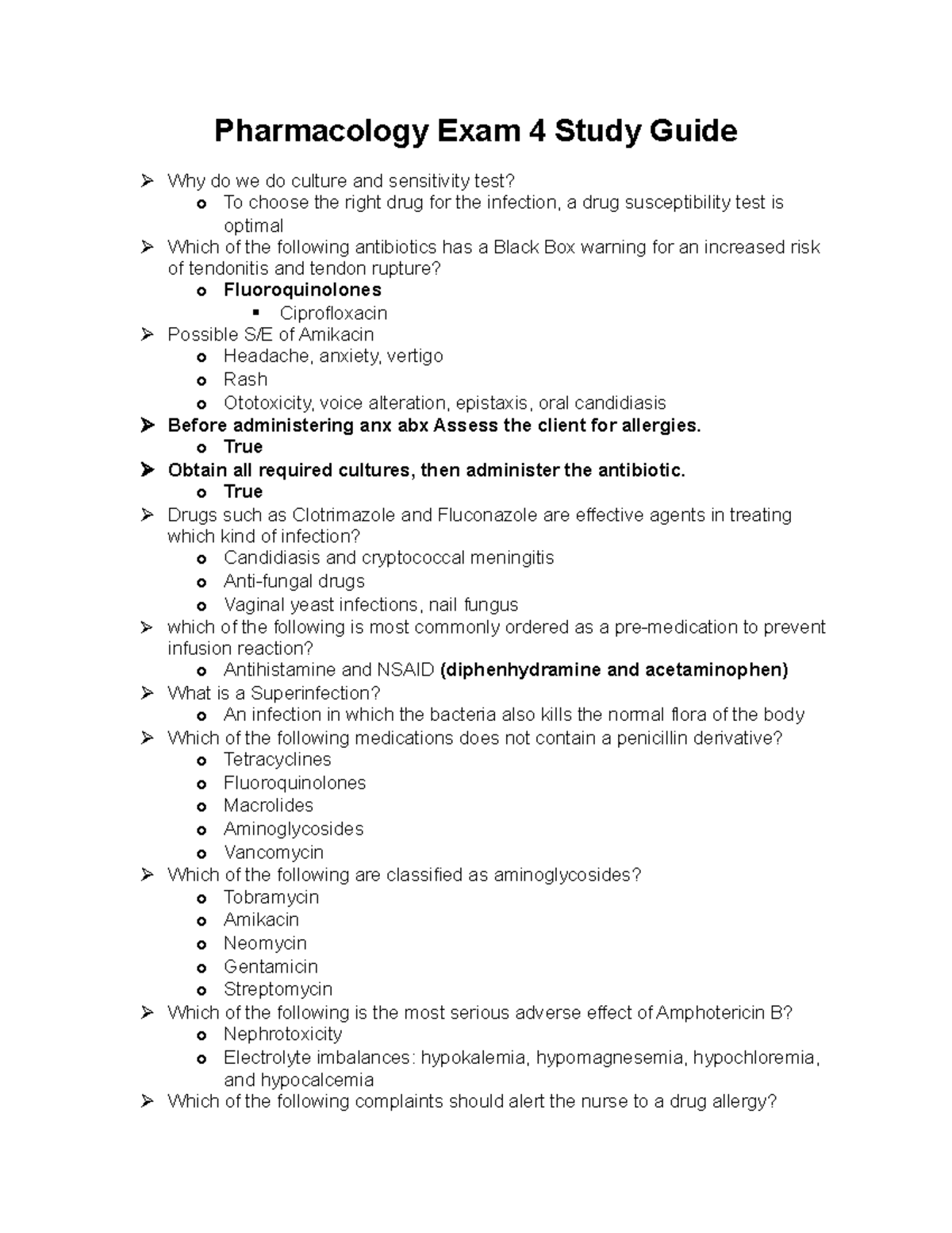 Pharmacology Exam 4 Study Guide - Pharmacology Exam 4 Study Guide Why do we do culture and - Studocu