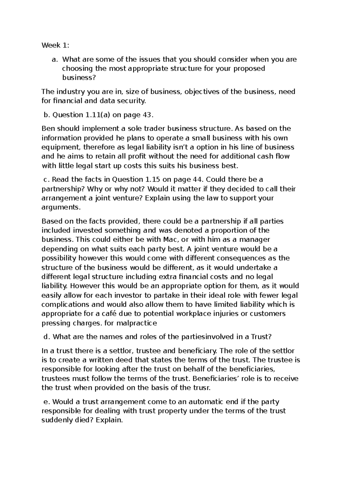 BTF 2000 Tutorial: Business Structures and Legal Responsibilities - Studocu