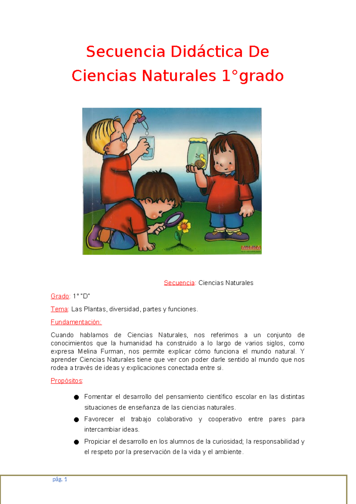 Secuencia Didáctica: Las Plantas en Ciencias Naturales 1° Grado - Studocu