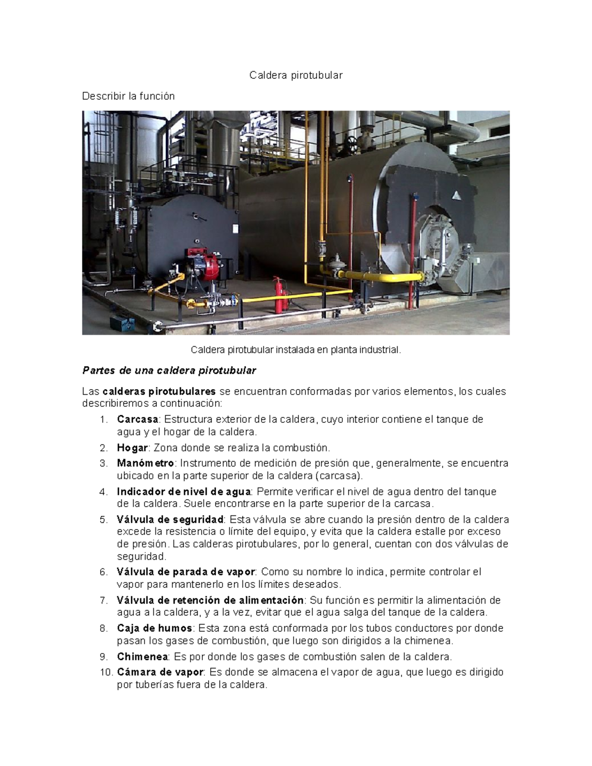Función y Partes de la Caldera Pirotubular en Ingeniería Química - Studocu