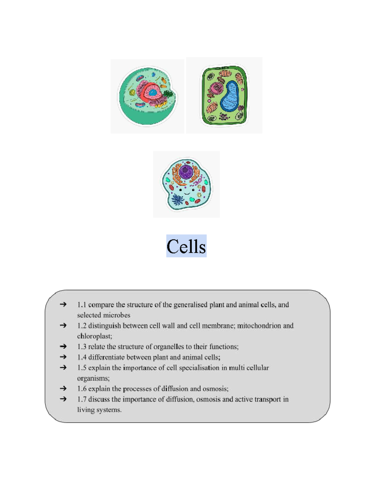 Cells- CSEC Biology - Lecture Notes on Plant, Animal & Microbial ...