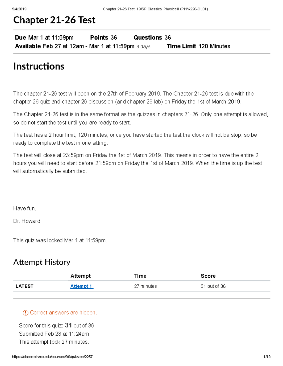 Chapter 21-26 Test - Intr Classc Phys Ii 21-26 Test - Chapter 21-26 ...