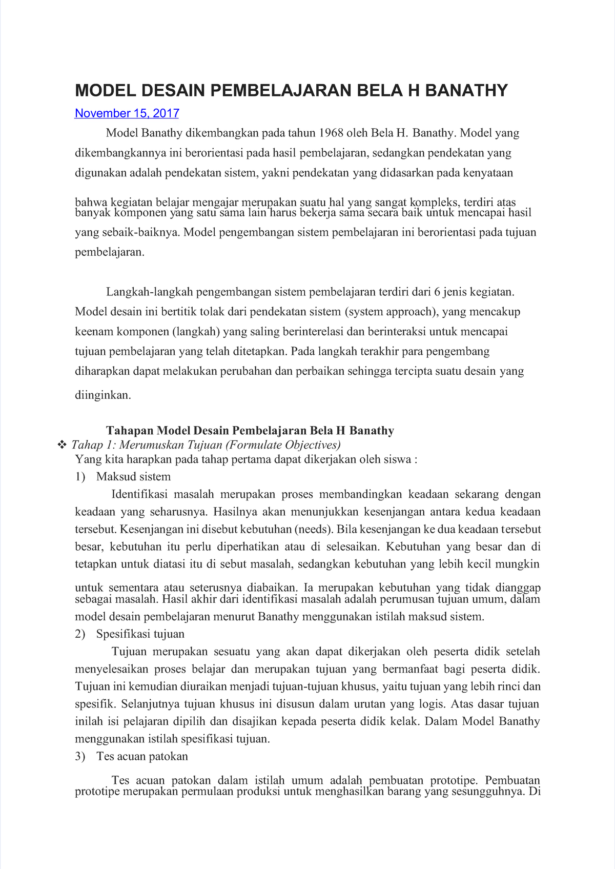 Modul Pembelajaran Model Desain Bela H. Banathy 2017 - Studocu