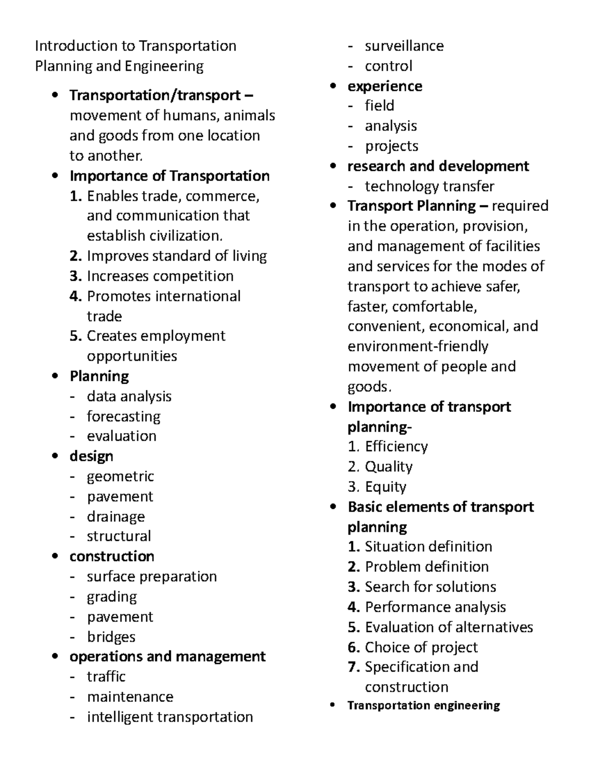 Transpo Engineering Concepts: Comprehensive Reviewer Guide - Studocu