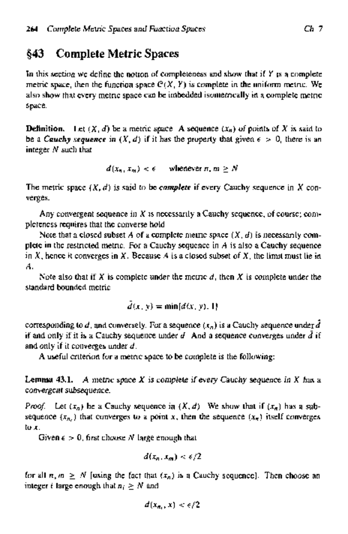 Ch 7 Complete Metric Spaces and Function Spaces: A Detailed Study - Studocu