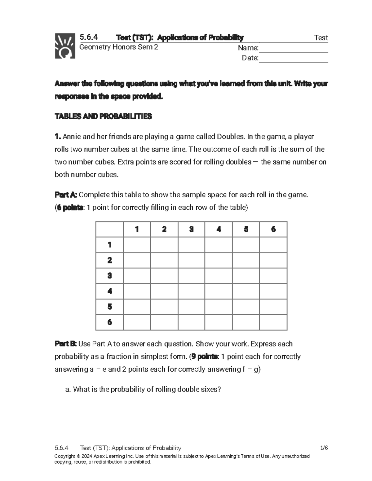 5.6.4 Test (TST): Probability Applications and Problem Solving - Studocu