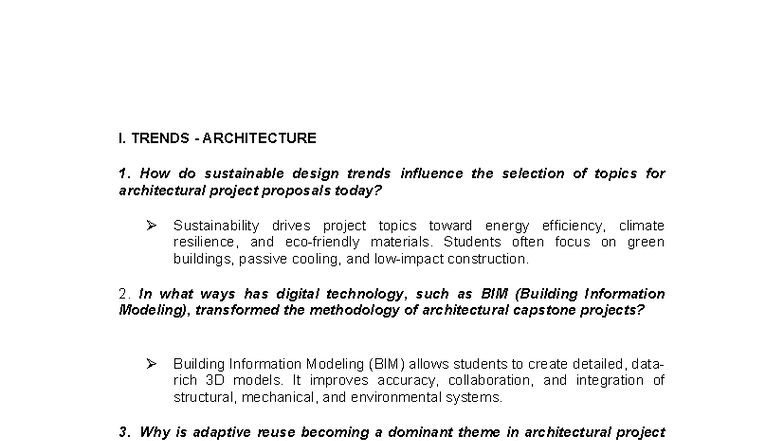 Proposal for Capstone Project: Trends and Needs in Architecture - Studocu