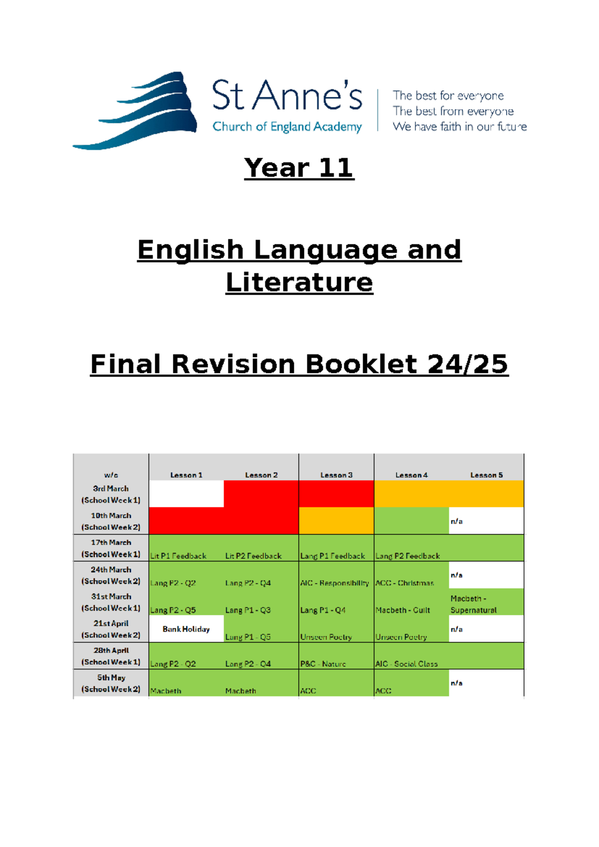 24-25 Year 11 English Language & Literature Final Revision Notes - Studocu