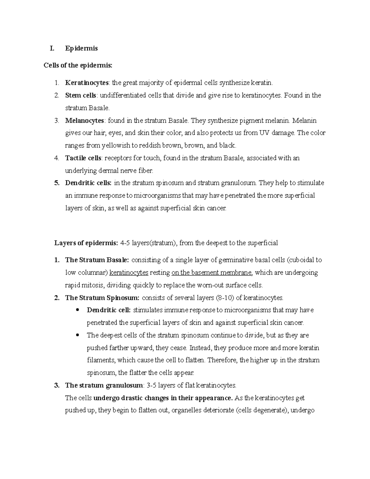 Chapter 6: Integumentary System Overview and Epidermis Cells - Studocu
