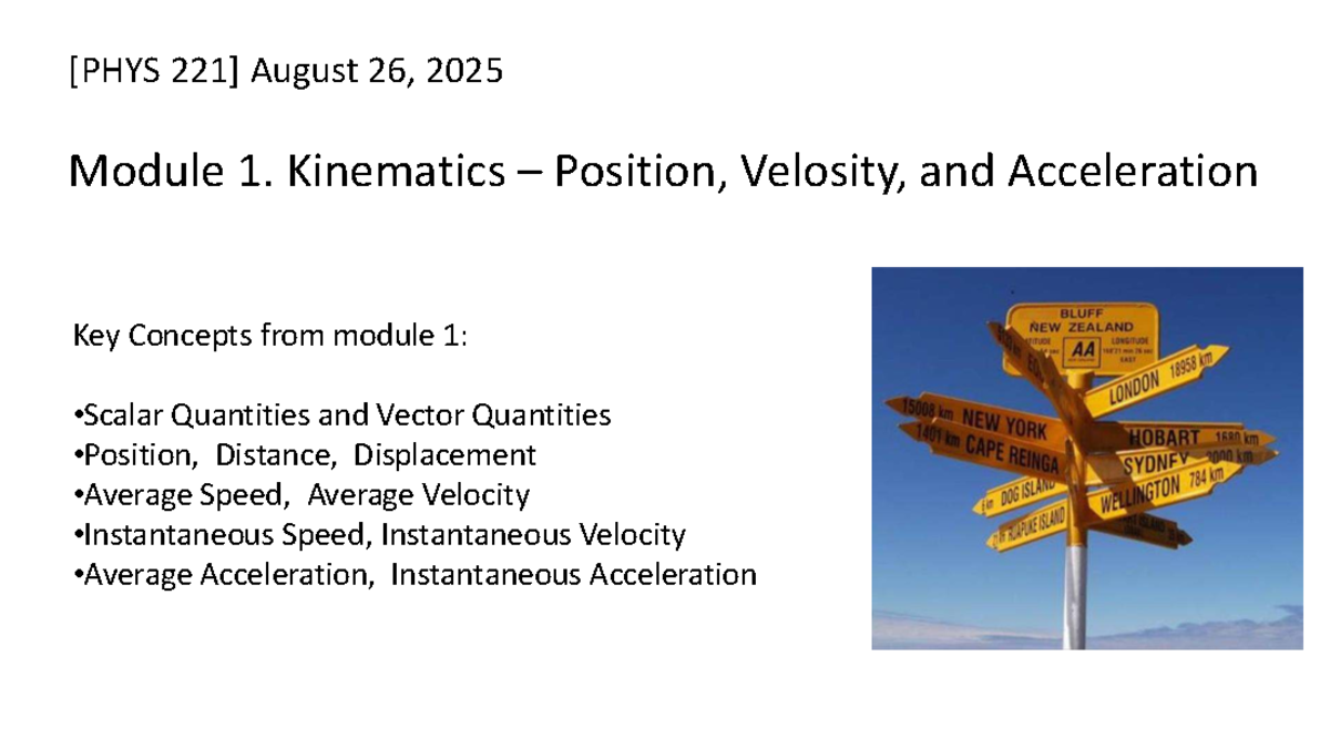 PHYS 221 Final Exam Review: Kinematics, Velocity, and Acceleration ...