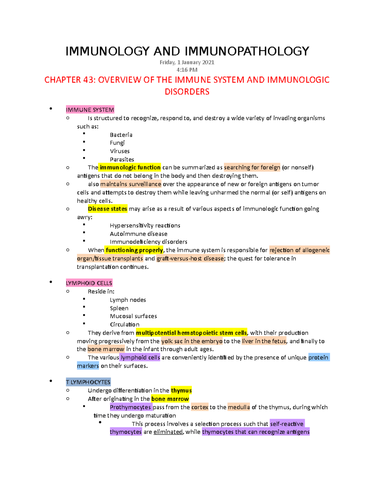 Immunology & Immunopathology (CH 43): Overview of Immune System - Studocu