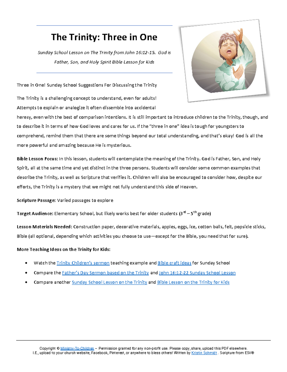 Sunday School Lesson Plan: Understanding the Trinity in John 16 - Studocu