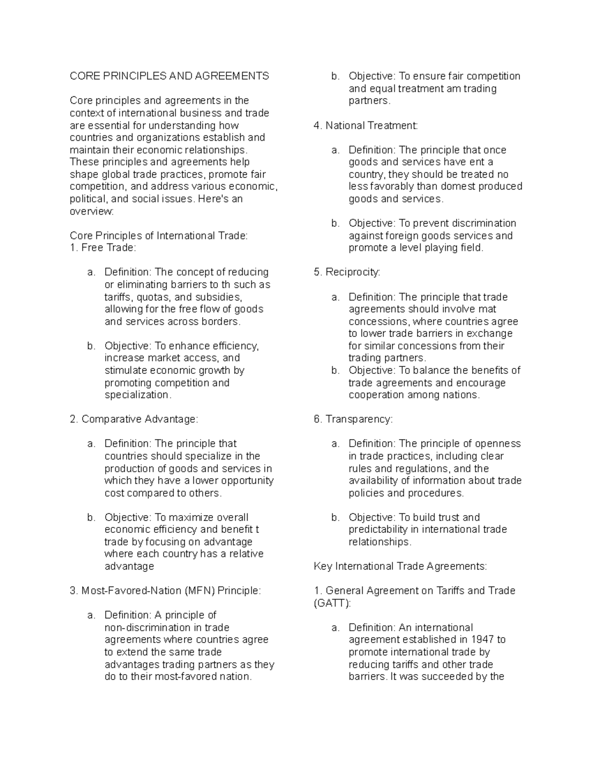 CORE PRINCIPLES AND AGREEMENTS IN INTERNATIONAL BUSINESS (IBT 101 ...