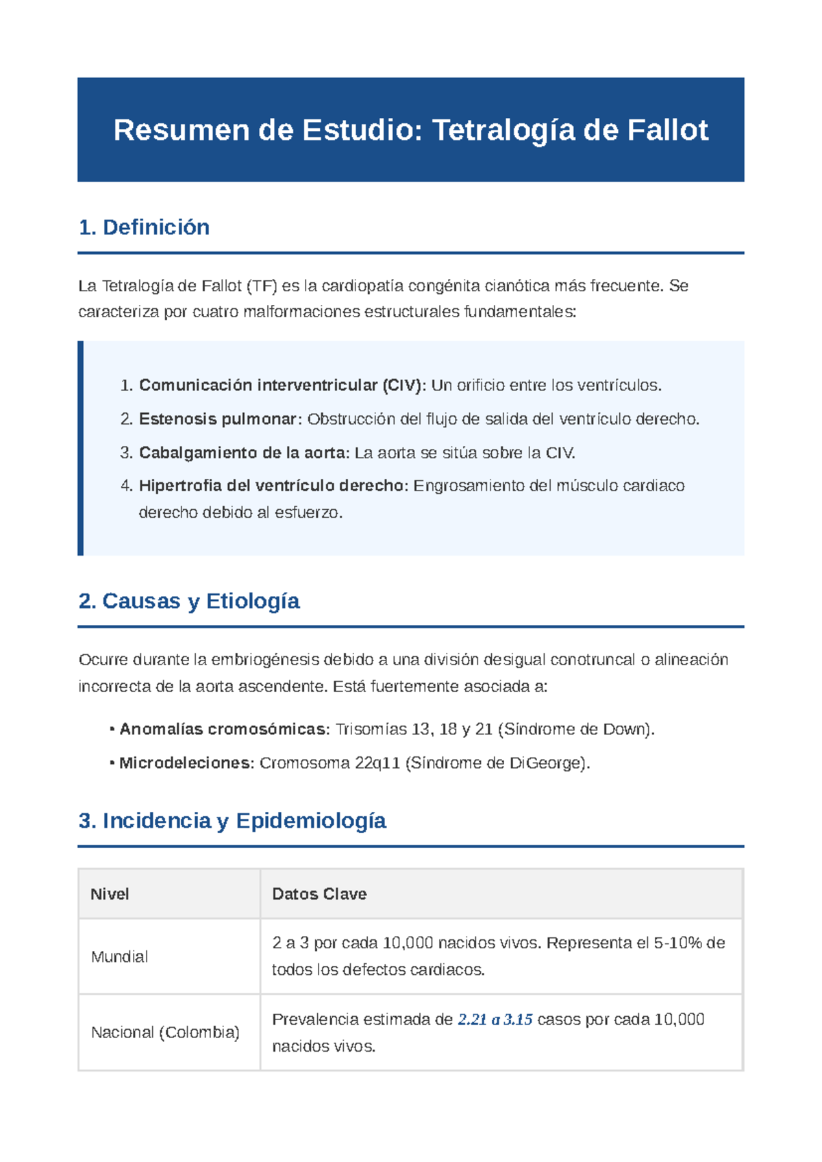 Resumen de Estudio: Tetralogía de Fallot y su Epidemiología - Studocu