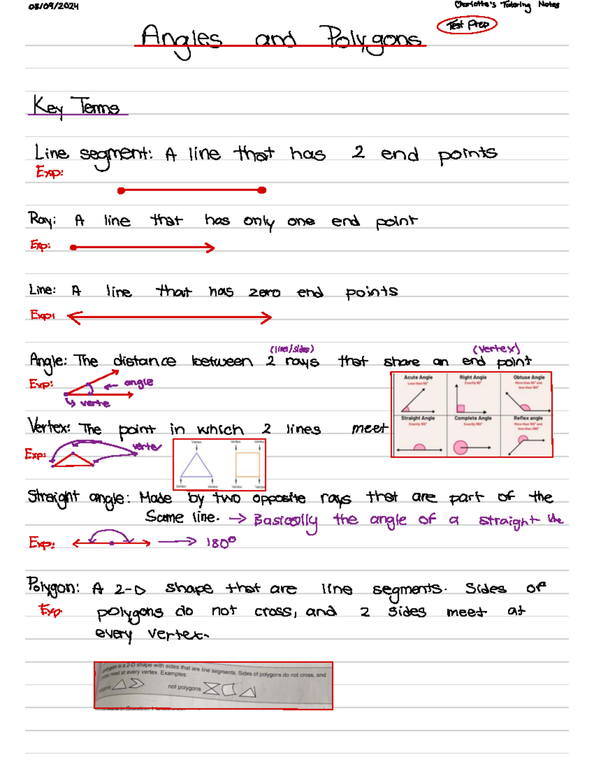 Charlotte's Tutoring Notes: Key Terms for Angles & Polygons - Studocu