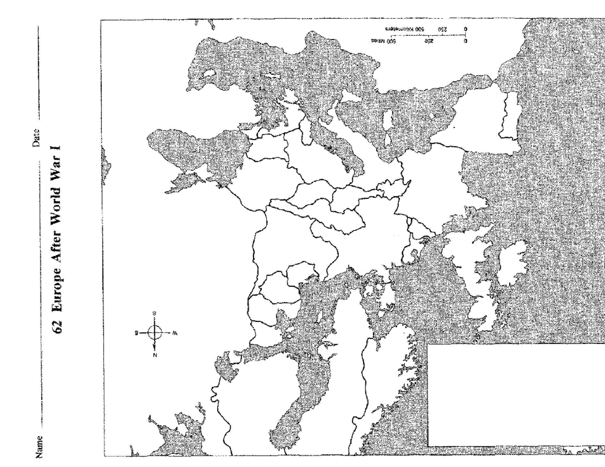 Blank Europe After W.W. I Map - Name Date 62 Europe After World War I W ...