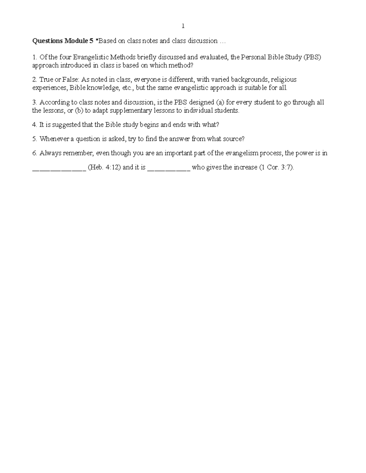 Module 5 Questions on Evangelistic Methods - Class Notes Review - Studocu