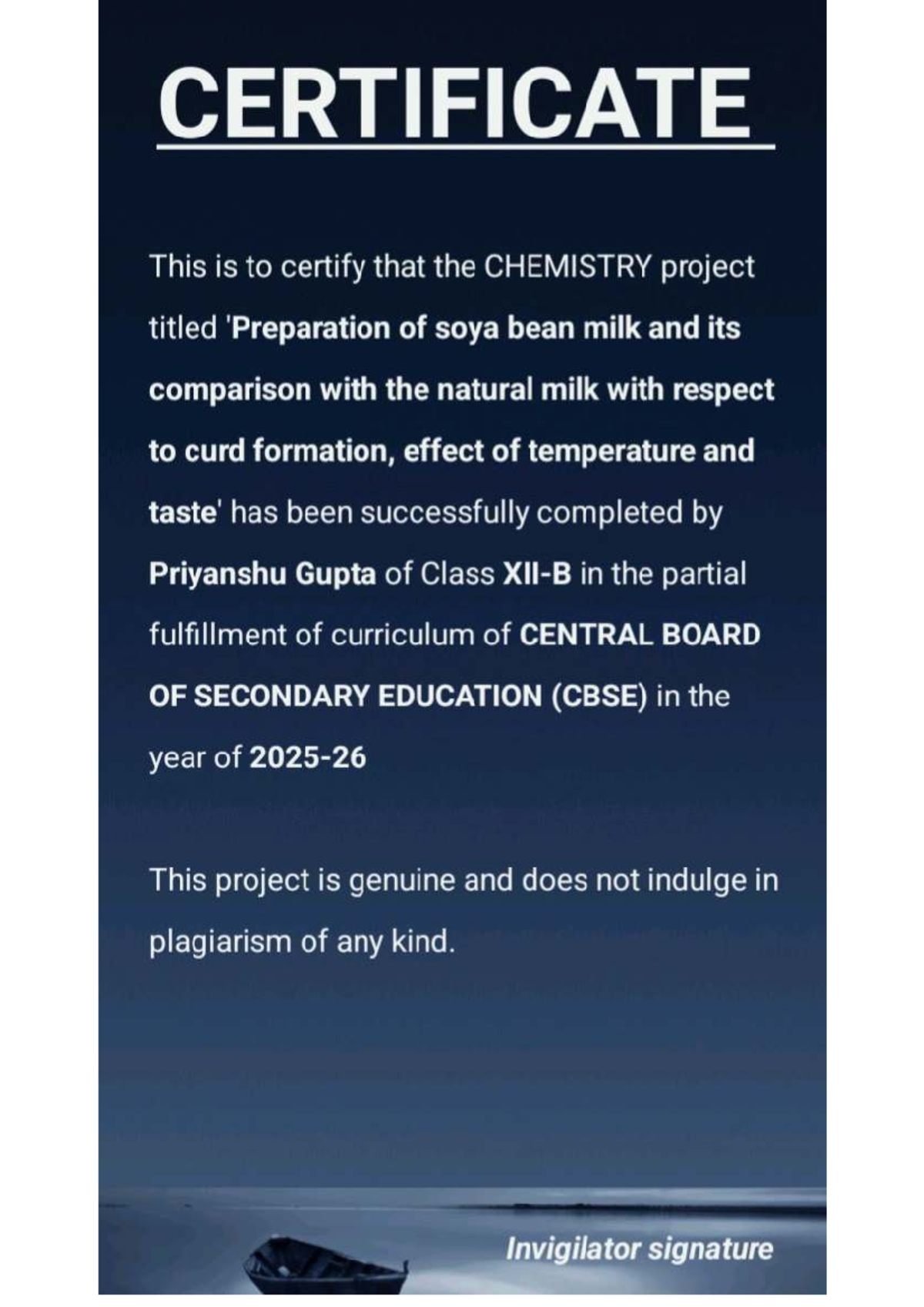 CHEMISTRY Project Certificate: Soya Bean Milk vs. Natural Milk - Studocu