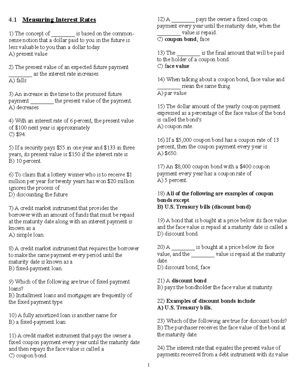 Chap04 - Chapter4 Test bank - 4 Measuring Interest Rates The concept of ...