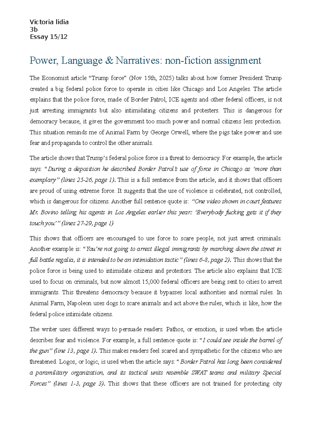 Victoria Lidia 3B Essay: Power, Language & Narratives Analysis - Studocu