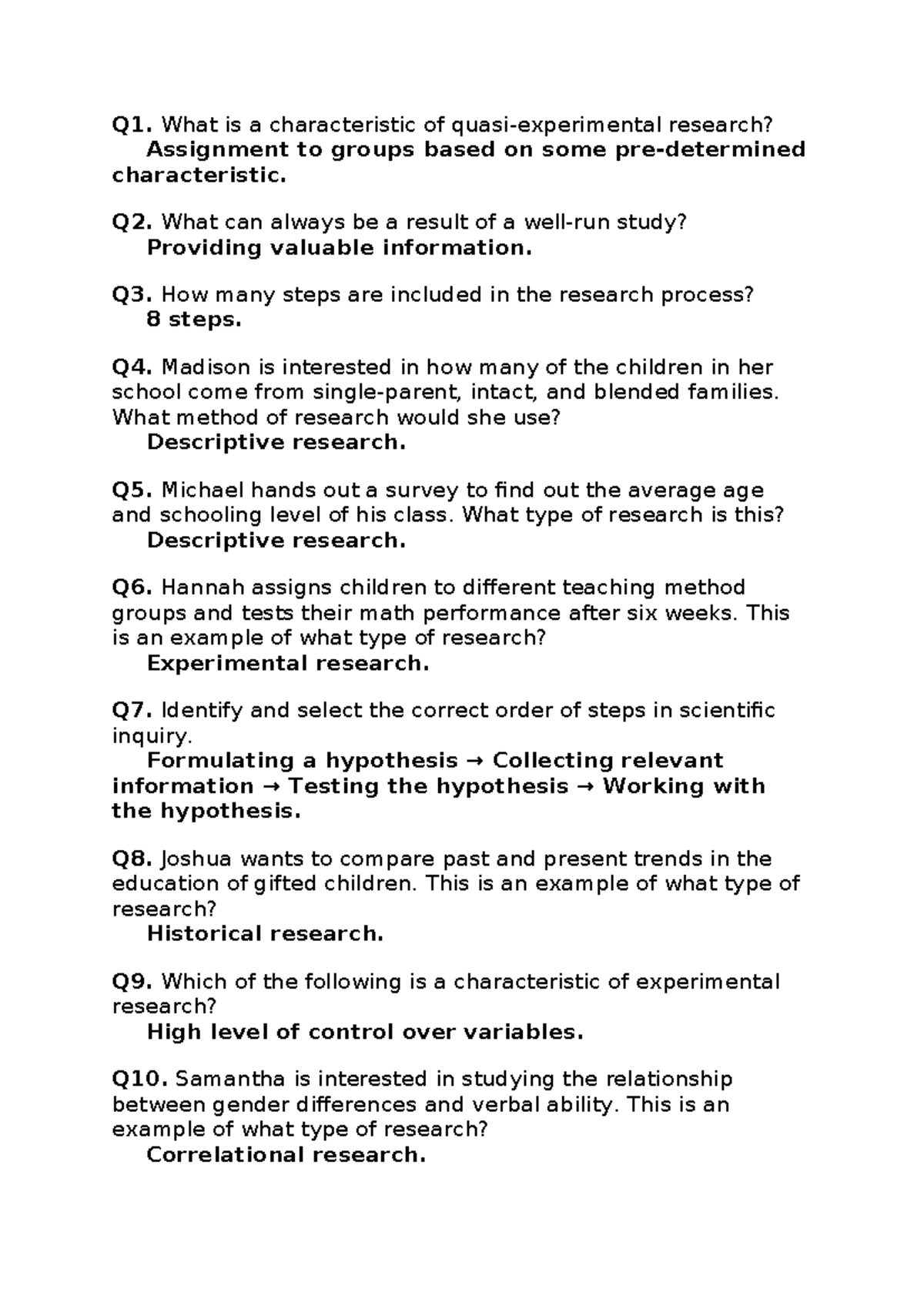 NCKH QUIZ - Characteristics and Types of Research - Studocu