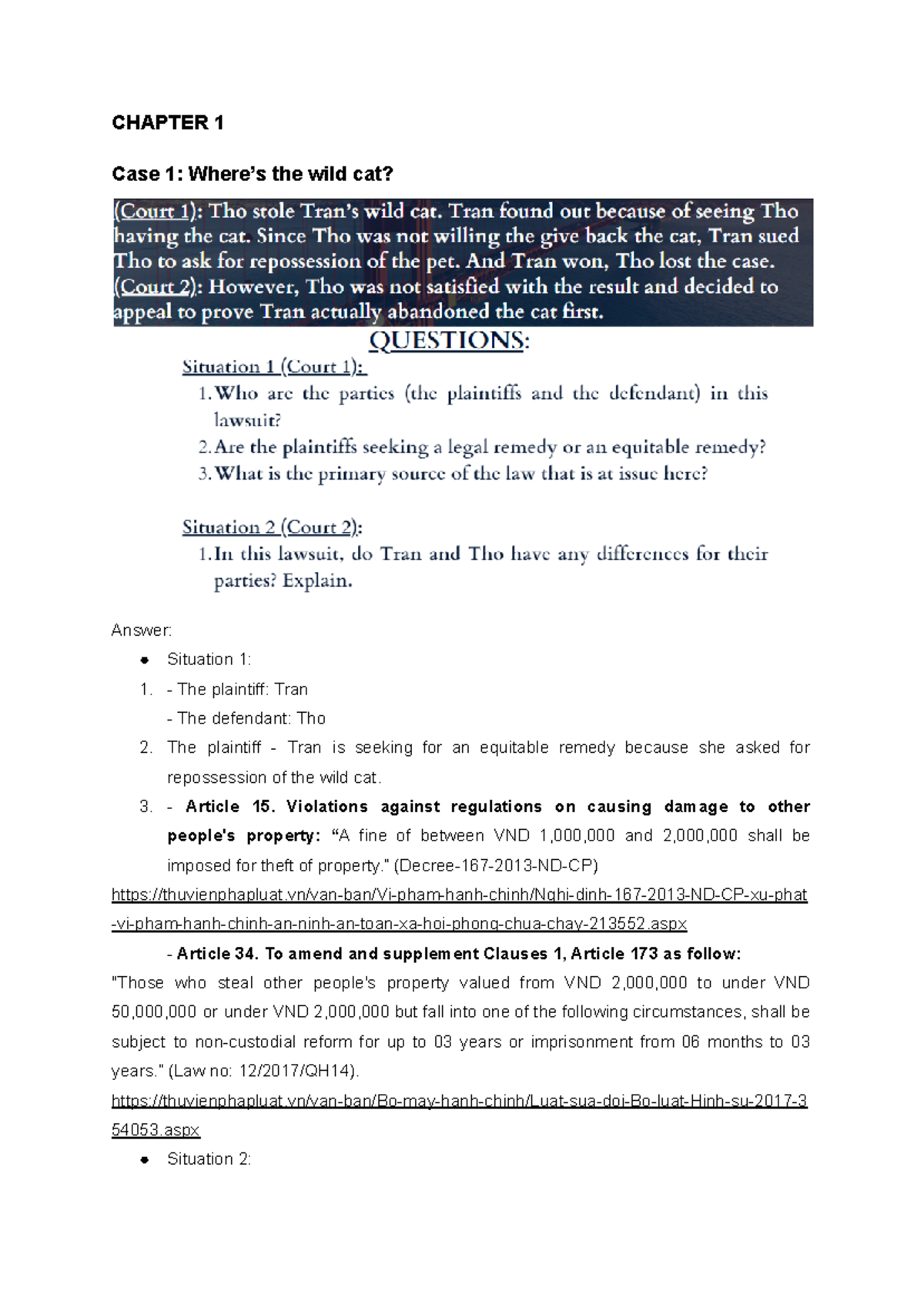 Case Study Answers for Law (Chapters 1 & 5) Analysis - Studocu