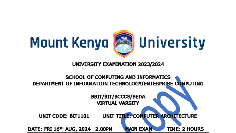 BIT1101 Final Exam: Computer Architecture Past Paper - Studocu