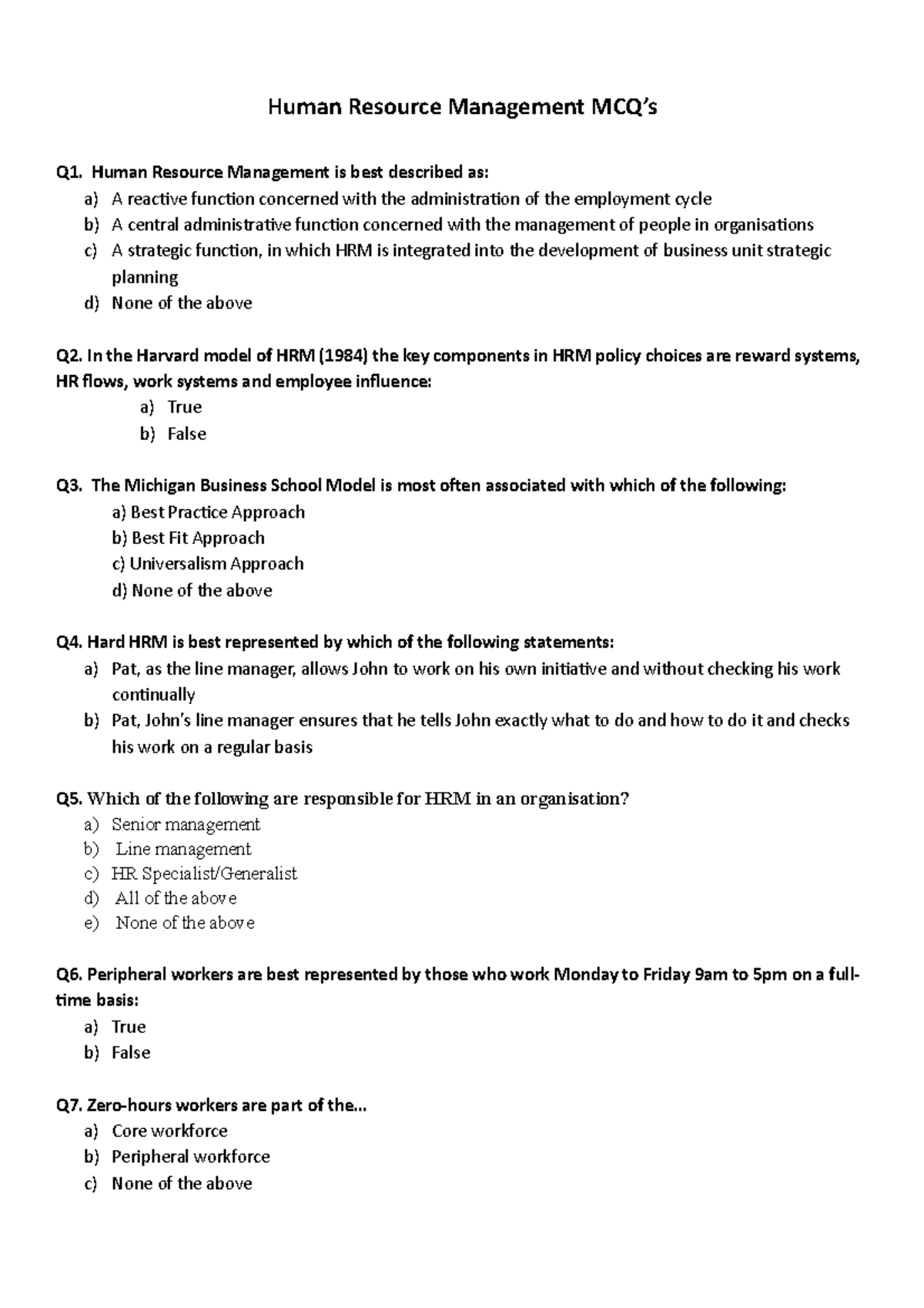 HRM MCQ Practice Exam 2019: Sample Questions & Answers - Studocu