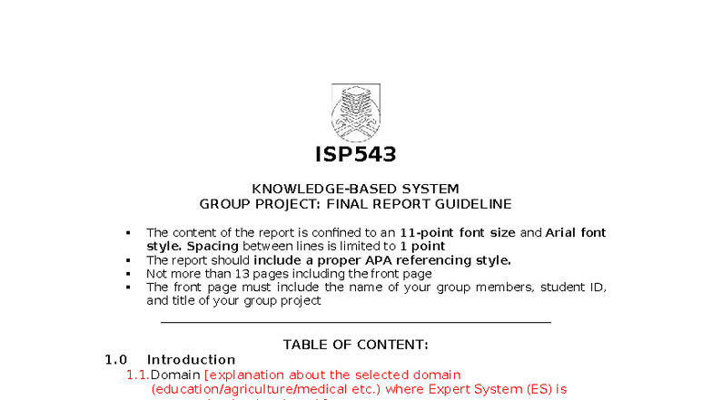 ISP543 SYSTEM GROUP PROJECT: FINAL REPORT GUIDELINES - Studocu