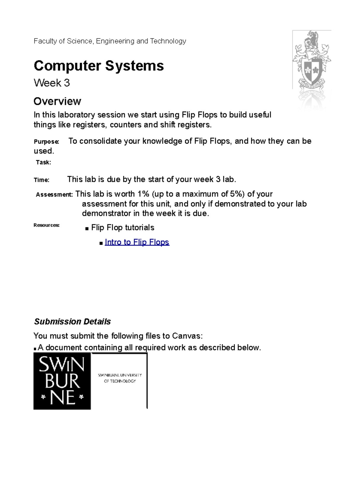 Computer Systems Week 3 Lab: Flip Flops and Registers Overview - Studocu
